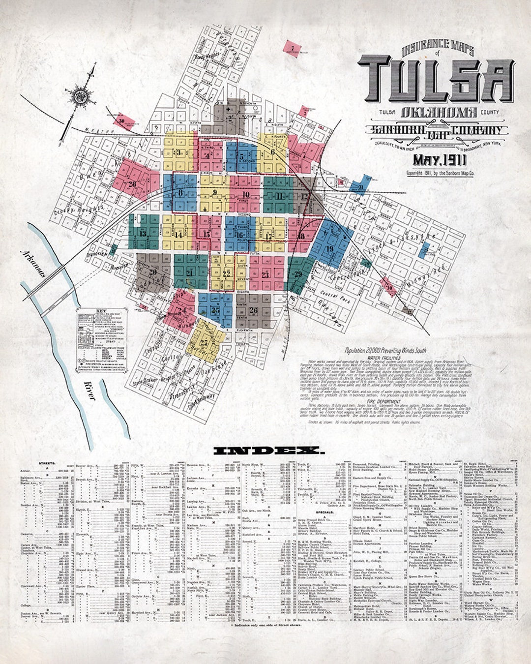 1911 Town Map of Tulsa Oklahoma - Etsy