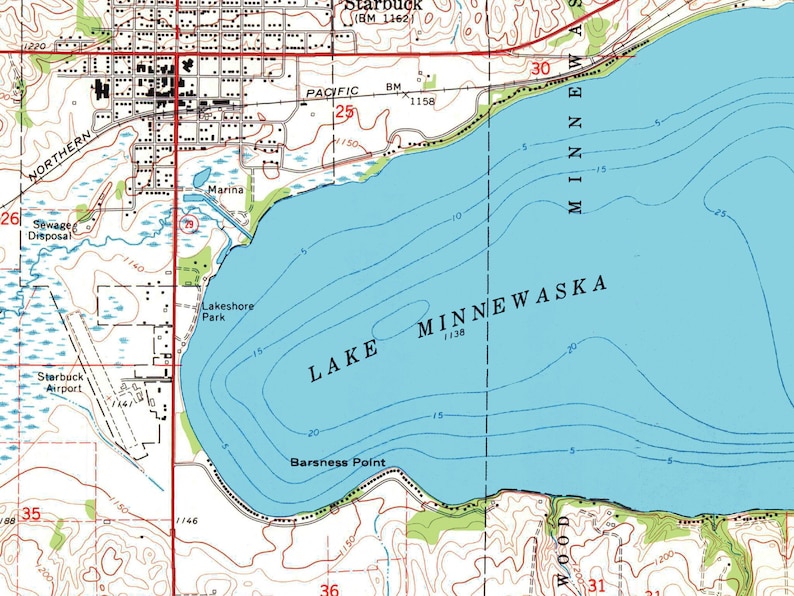 1968 Map of Lake Minnewaska Pope County Minnesota Glenwood - Etsy