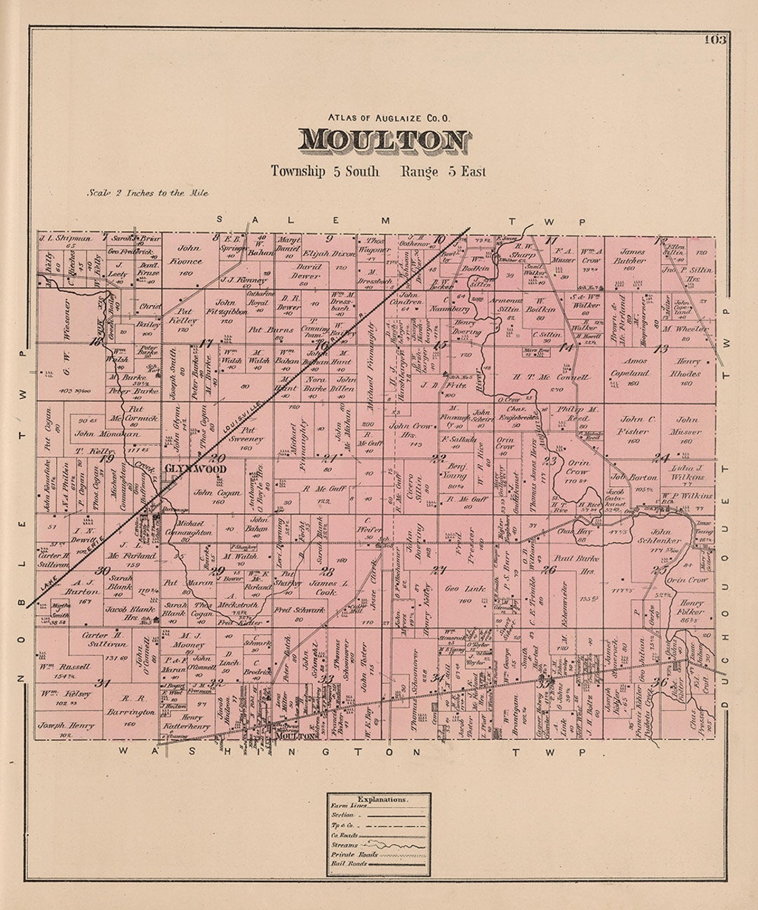 1880 Map of Moulton Township Auglaize County Ohio - Etsy