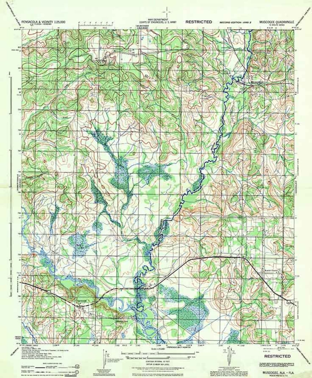 1944 Topo Map of Muscogee Alabama Quadrangle - Etsy