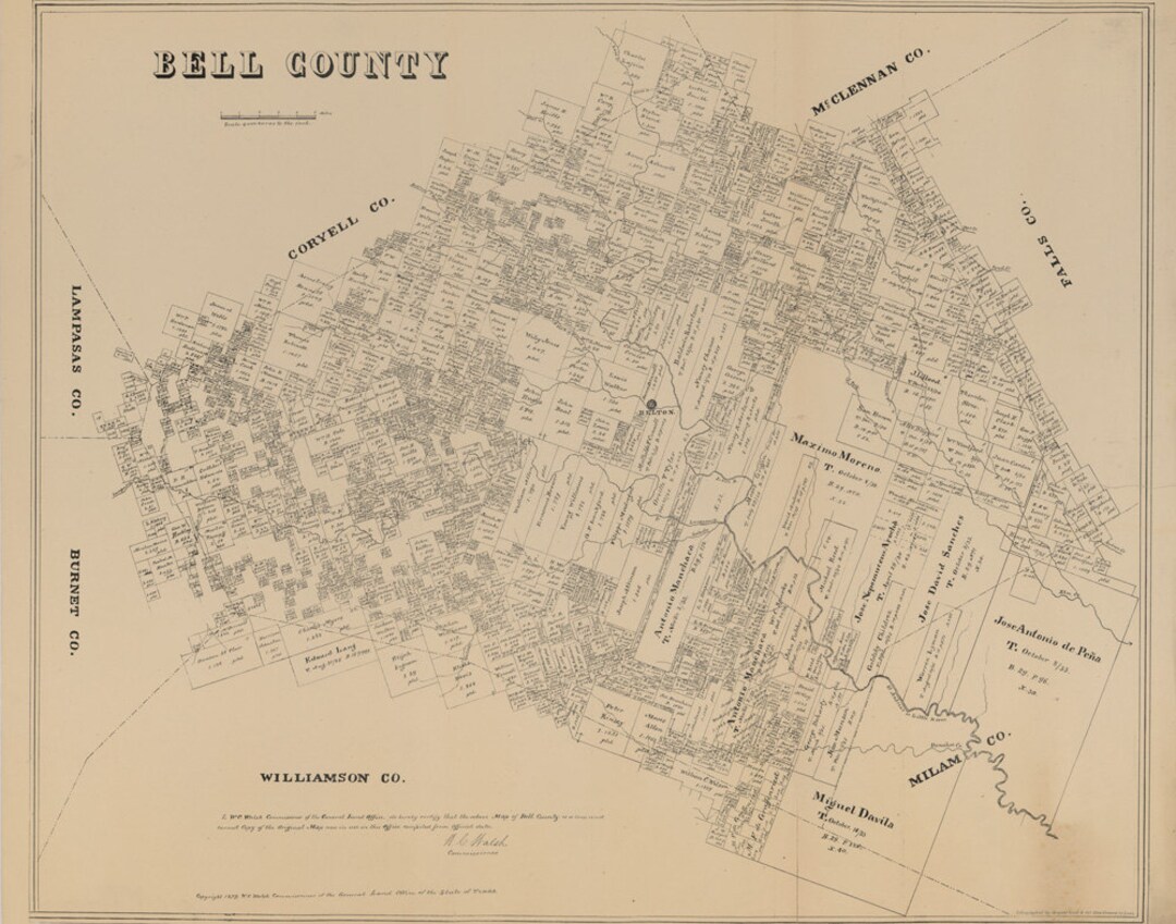 1879 Farm Line Map of Bell County Texas - Etsy