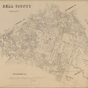 1879 Farm Line Map of Bell County Texas - Etsy
