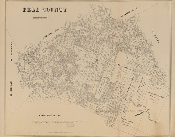 1879 Farm Line Map of Bell County Texas | Etsy