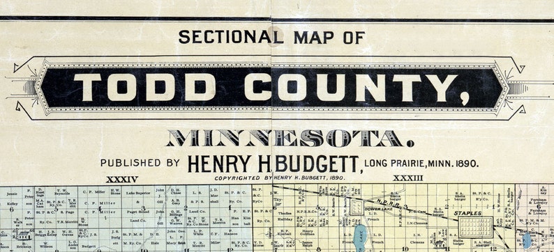 1890 Farm Line Map of Todd County Minnesota Long Prairie - Etsy