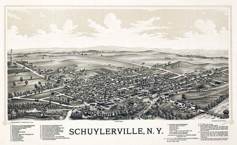 1889 Panoramic Map of Schuylerville New York - Etsy