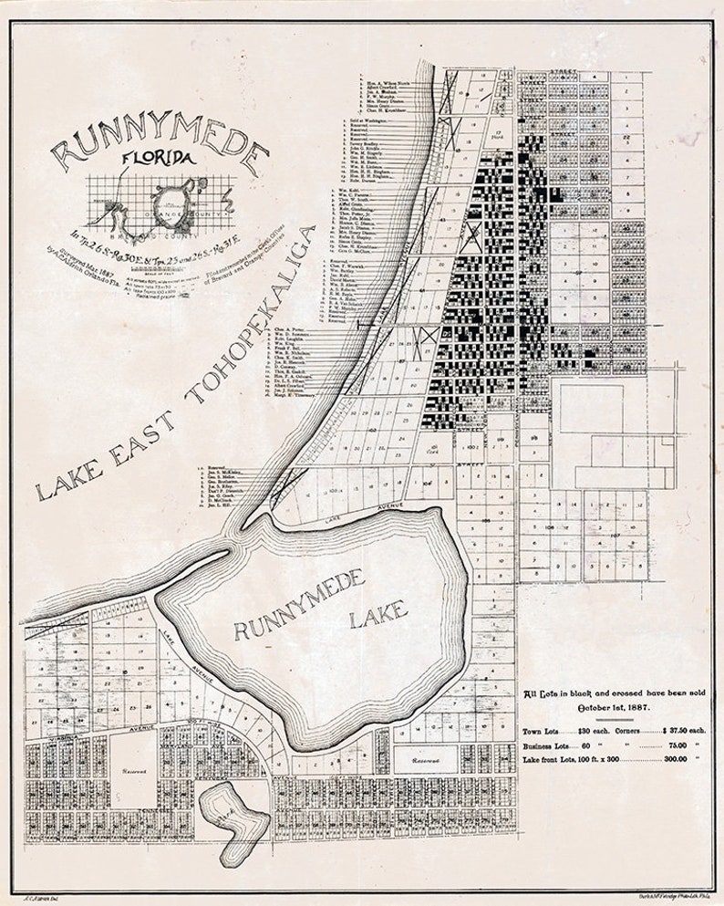 1887 Map of Runnymede Florida - Etsy