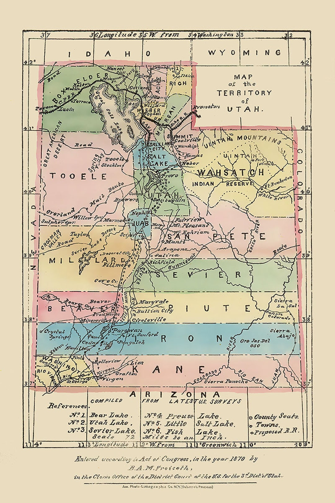 1870 Map of Utah - Etsy