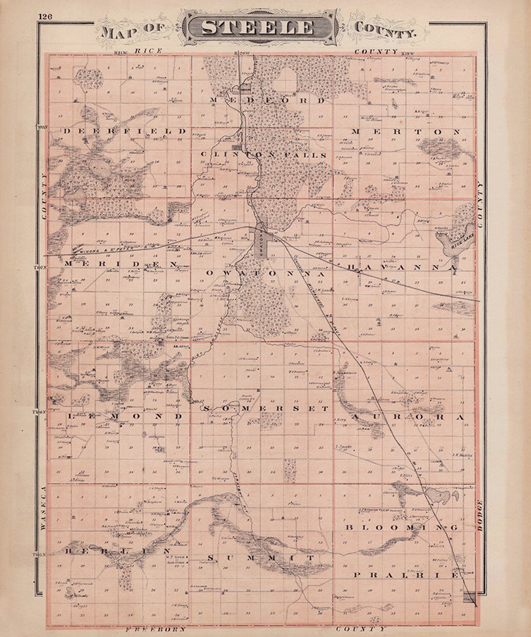 1874 Map of Steele County Minnesota - Etsy