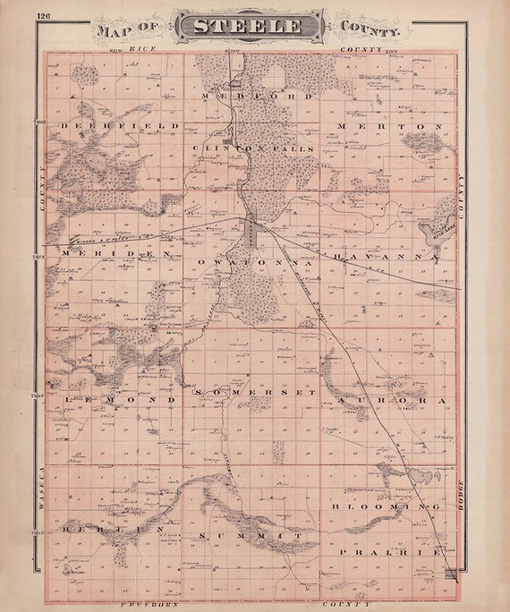 1874 Map of Steele County Minnesota | Etsy