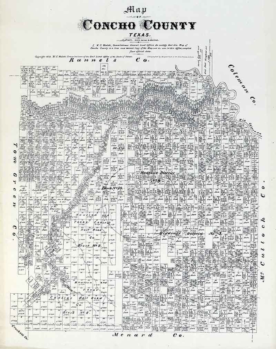 1879 Farm Line Map of Concho County Texas - Etsy