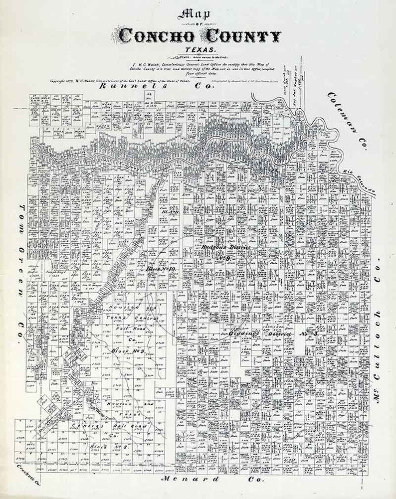 1879 Farm Line Map of Concho County Texas - Etsy