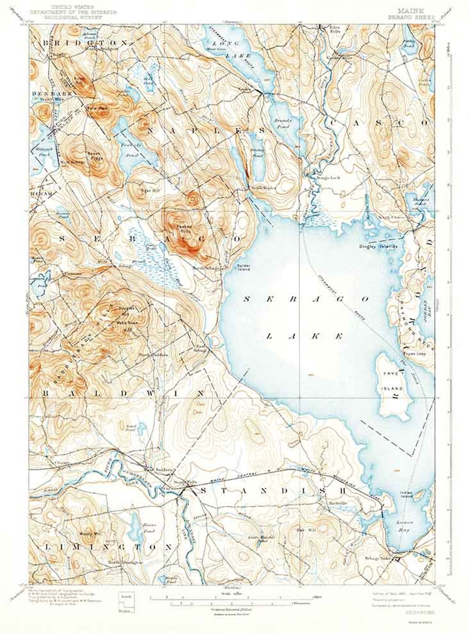 1896 Topo Map of Sebago Maine Quadrangle Sebago Lake - Etsy