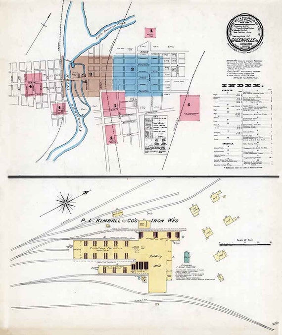 1888 Town Map of Greenville Mercer County Pennsylvania | Etsy
