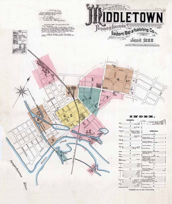 1888 Town Map of Middletown Dauphin County Pennsylvania - Etsy