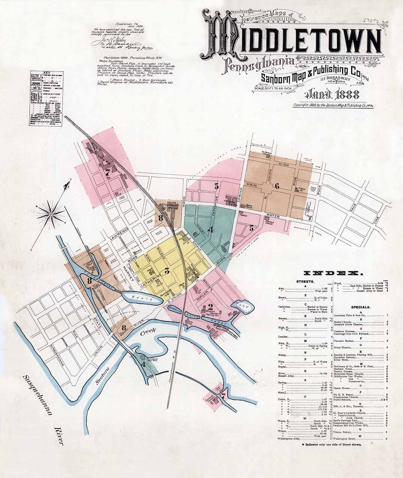 1888 Town Map of Middletown Dauphin County Pennsylvania - Etsy