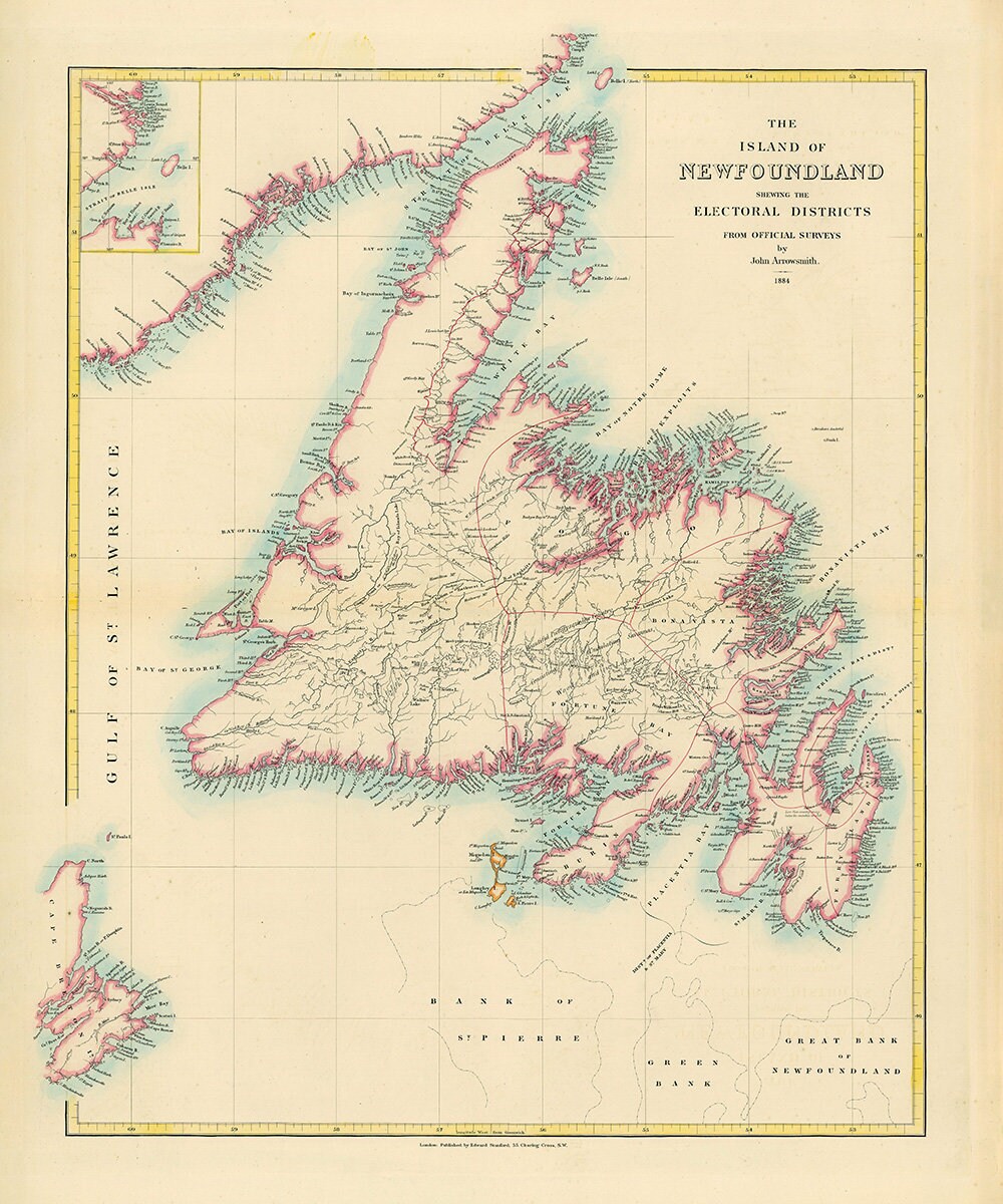 1884 Map of Newfoundland Canada - Etsy