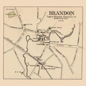 1876 Town Map of Brandon Vermont - Etsy