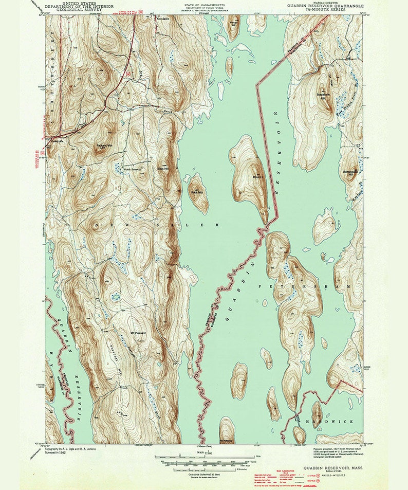 1944 Topo Map of Quabbin Reservoir MA Quadrangle | Etsy