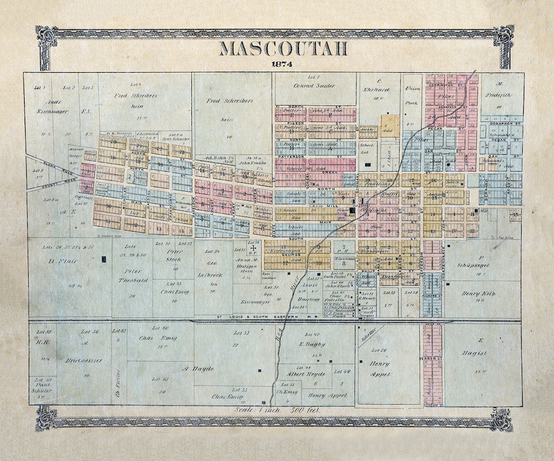 1874 Map of Mascoutah St Clair County Illinois - Etsy