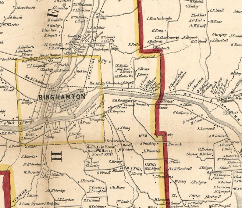 1855 Map of Broome County NY Binghamton - Etsy