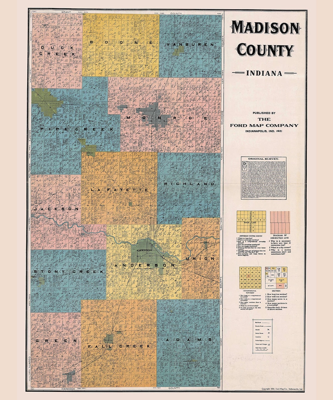 1921 Map of Madison County Indiana - Etsy