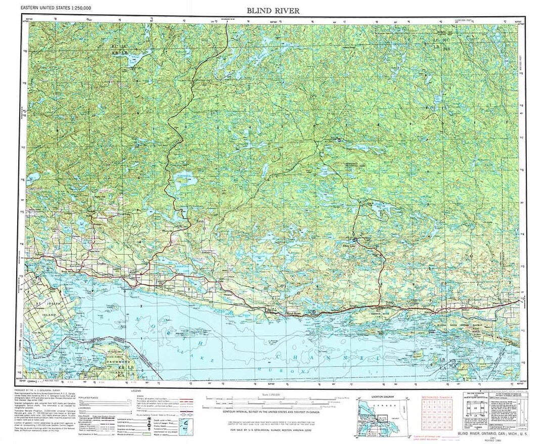 1961 Mapa topográfico del río Blind Michigan Lago Hurón - Etsy México