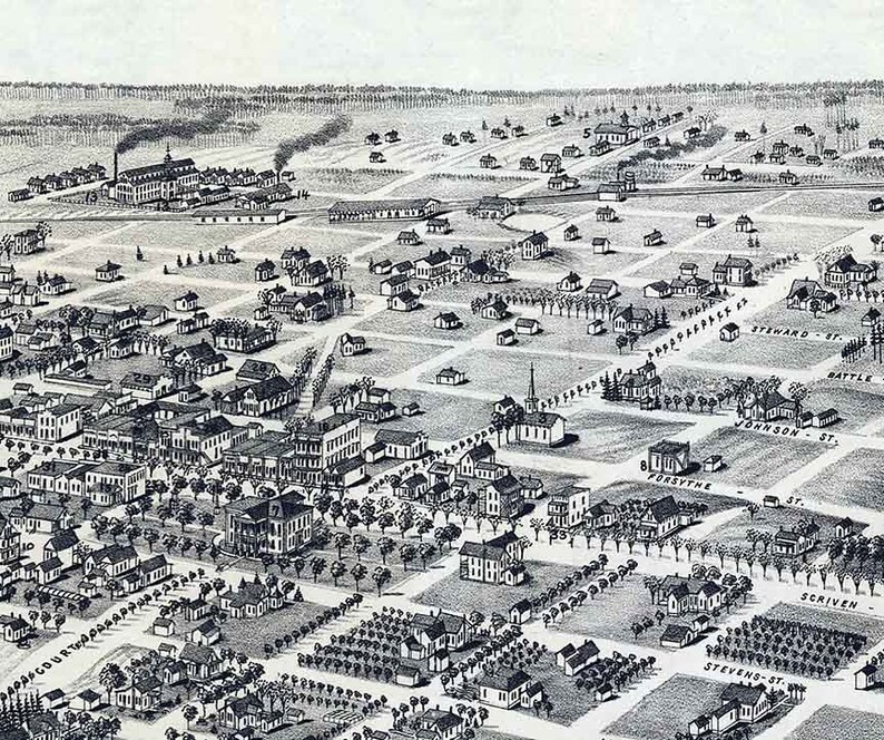 1885 Panoramic Map of Quitman Georgia Brooks County - Etsy