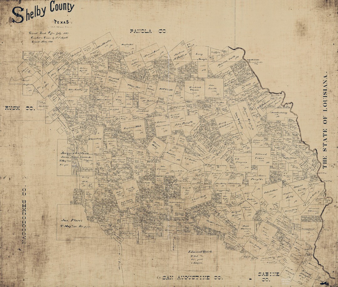 1897 Farm Line Map of Shelby County Texas - Etsy
