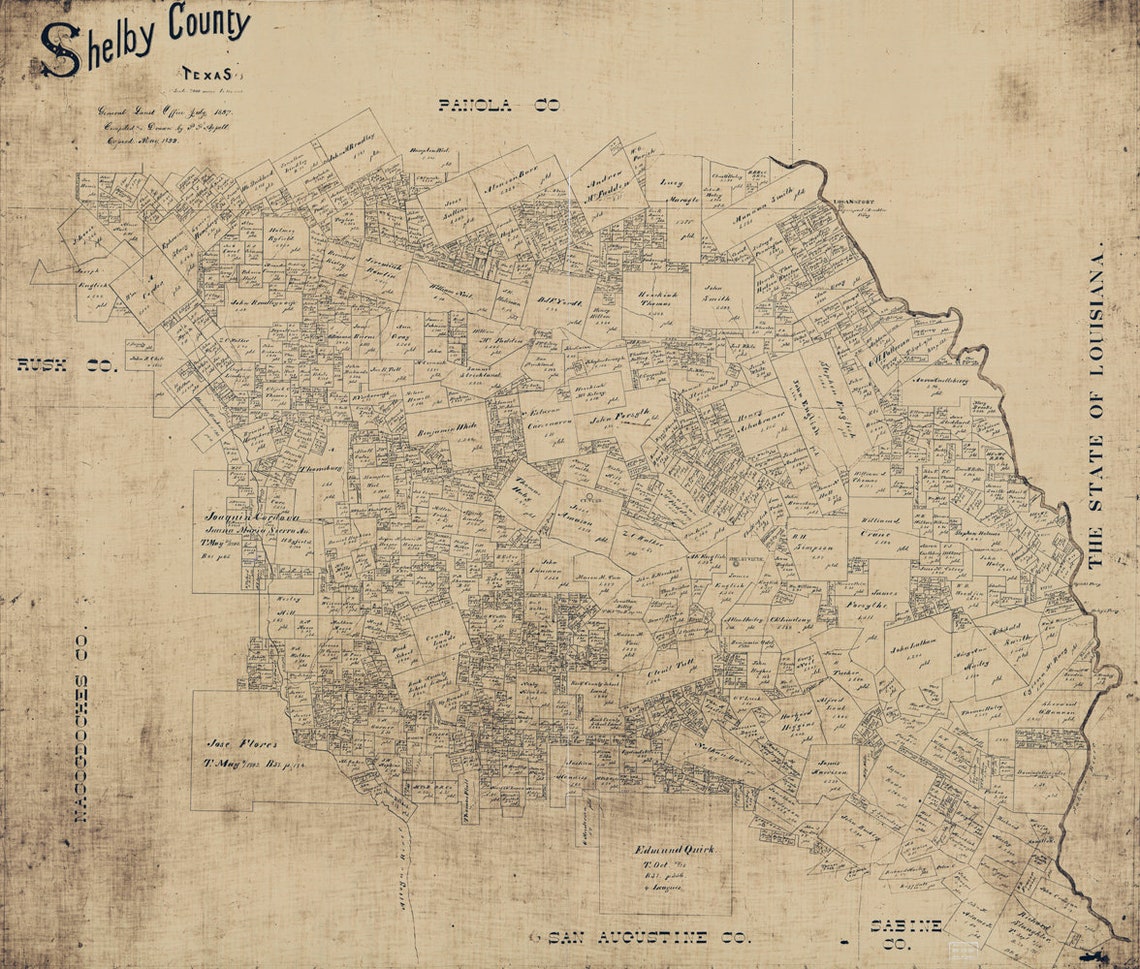 1897 Farm Line Map of Shelby County Texas - Etsy