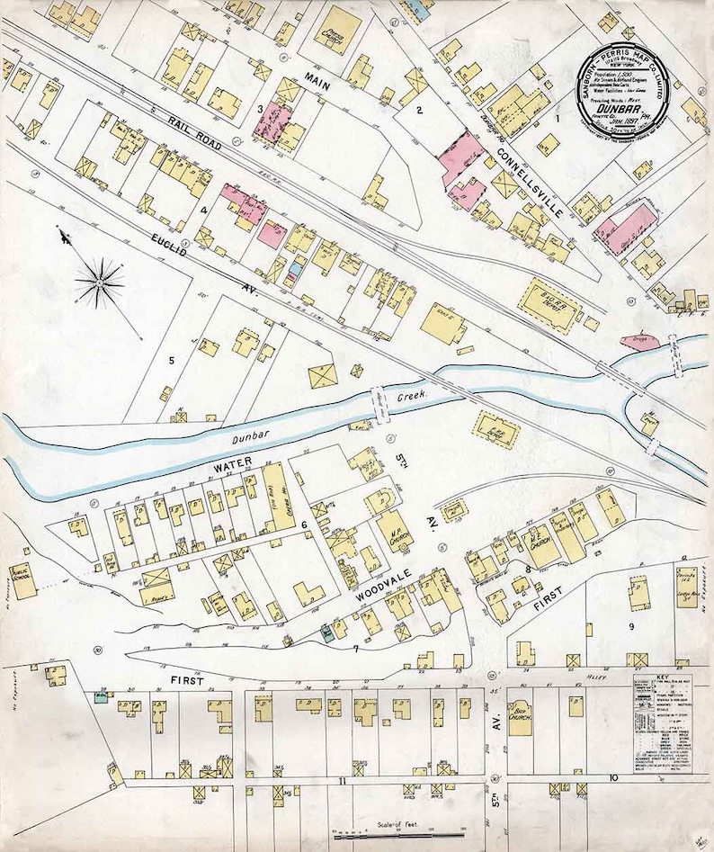 1897 Town Map of Dunbar Fayette County Pennsylvania - Etsy
