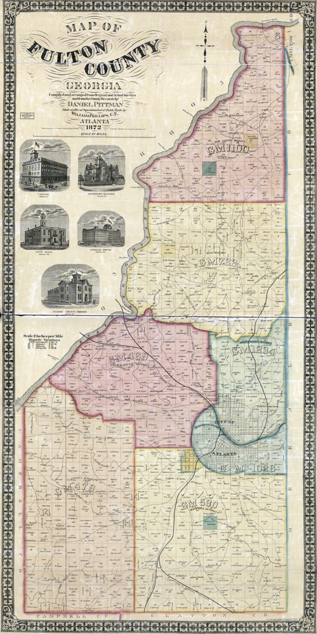 1893 Map of Fulton County Georgia Atlanta Landowner Reprint - Etsy