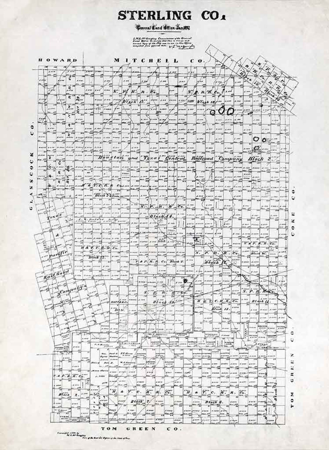 1892 Farm Line Map of Sterling County Texas - Etsy