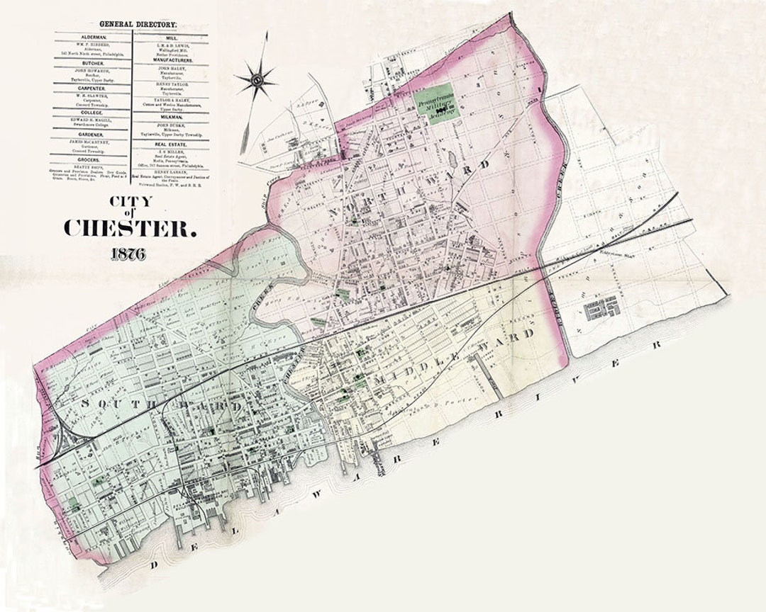 1876 Town Map of Chester Delaware County Pennsylvania - Etsy