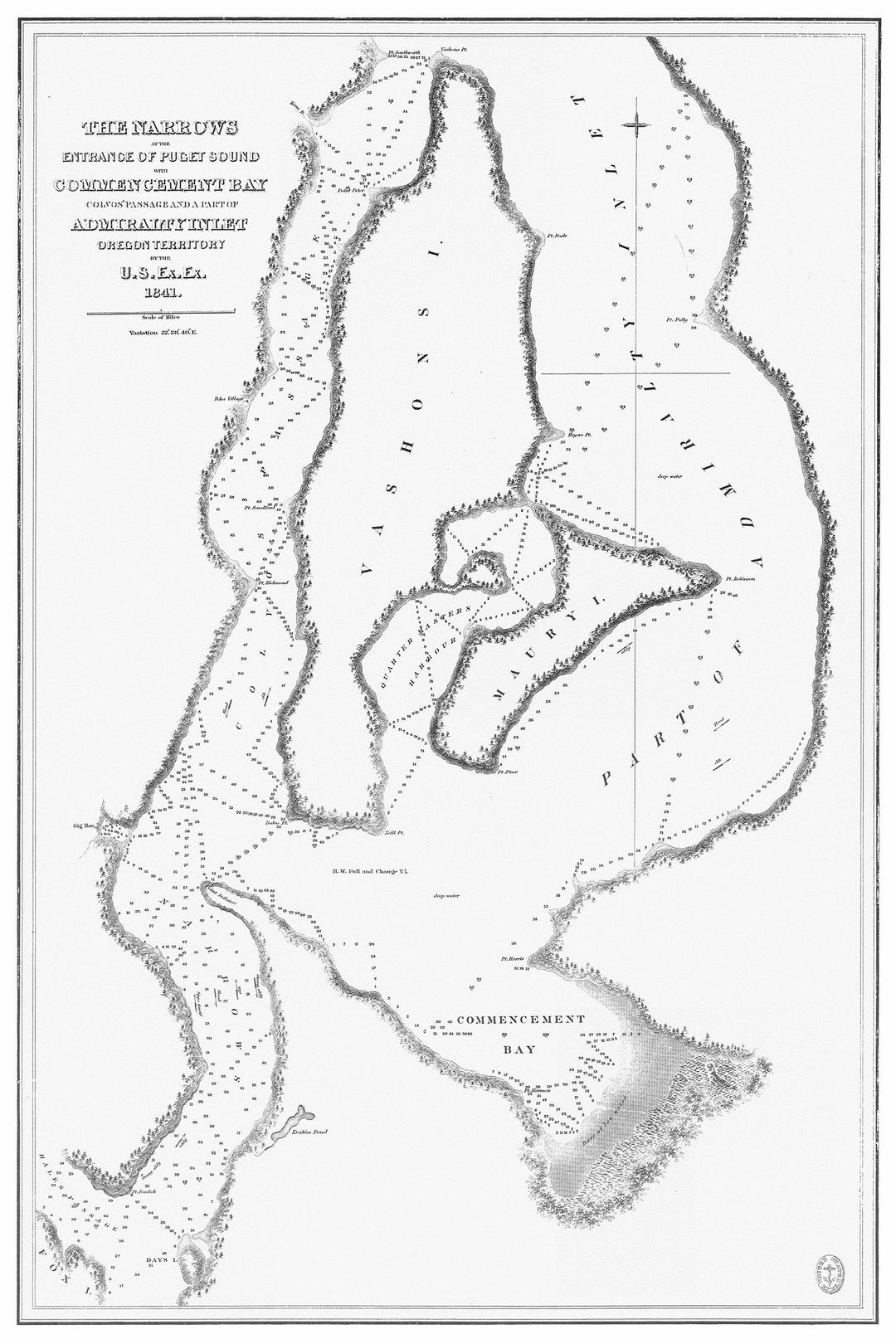 1841 Nautical Chart of the Narrows Puget Sound Tacoma Washington - Etsy