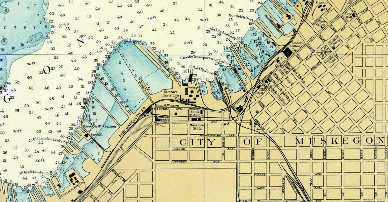 1901 Nautical Map of Muskegon Harbor & Lake Michigan | Etsy