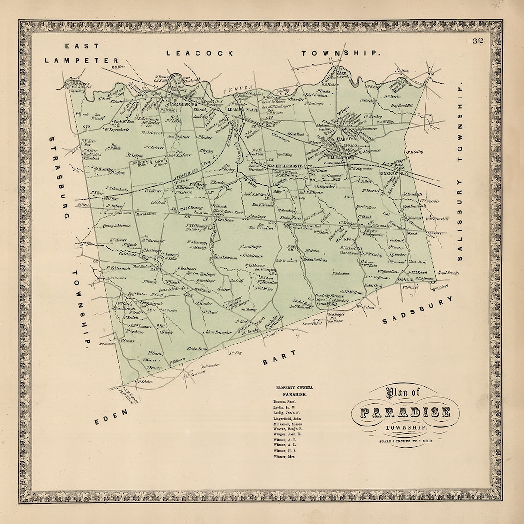 1864 Map of Paradise Township Lancaster County Pennsylvania - Etsy