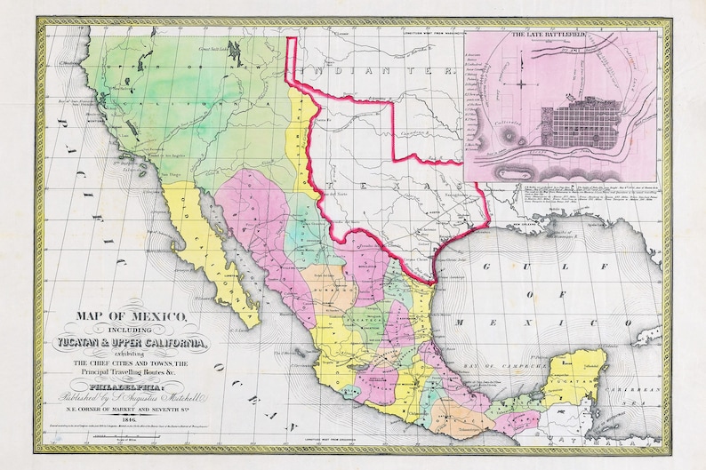1846 Map of Mexico - Etsy
