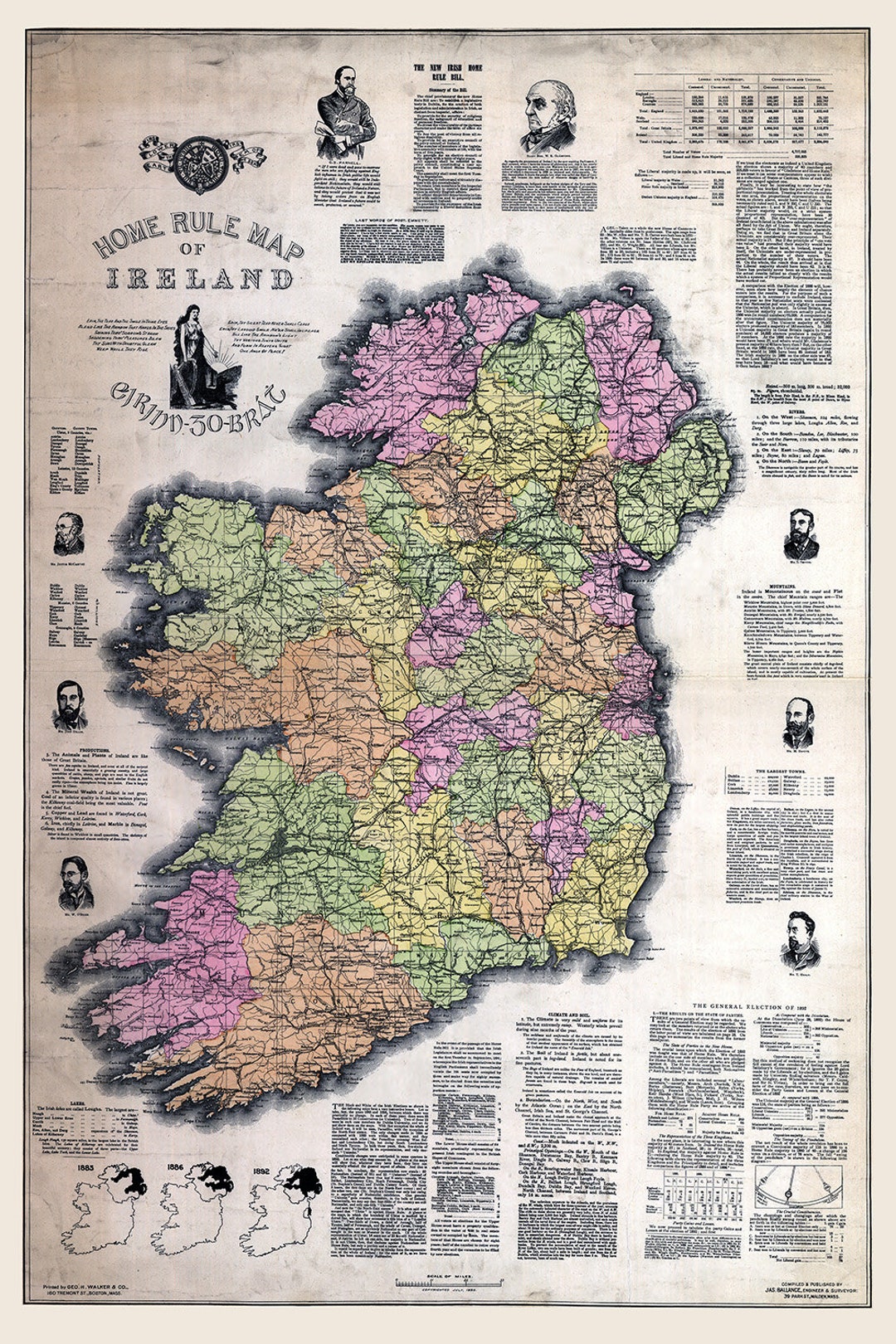 1893 Map of Ireland - Etsy