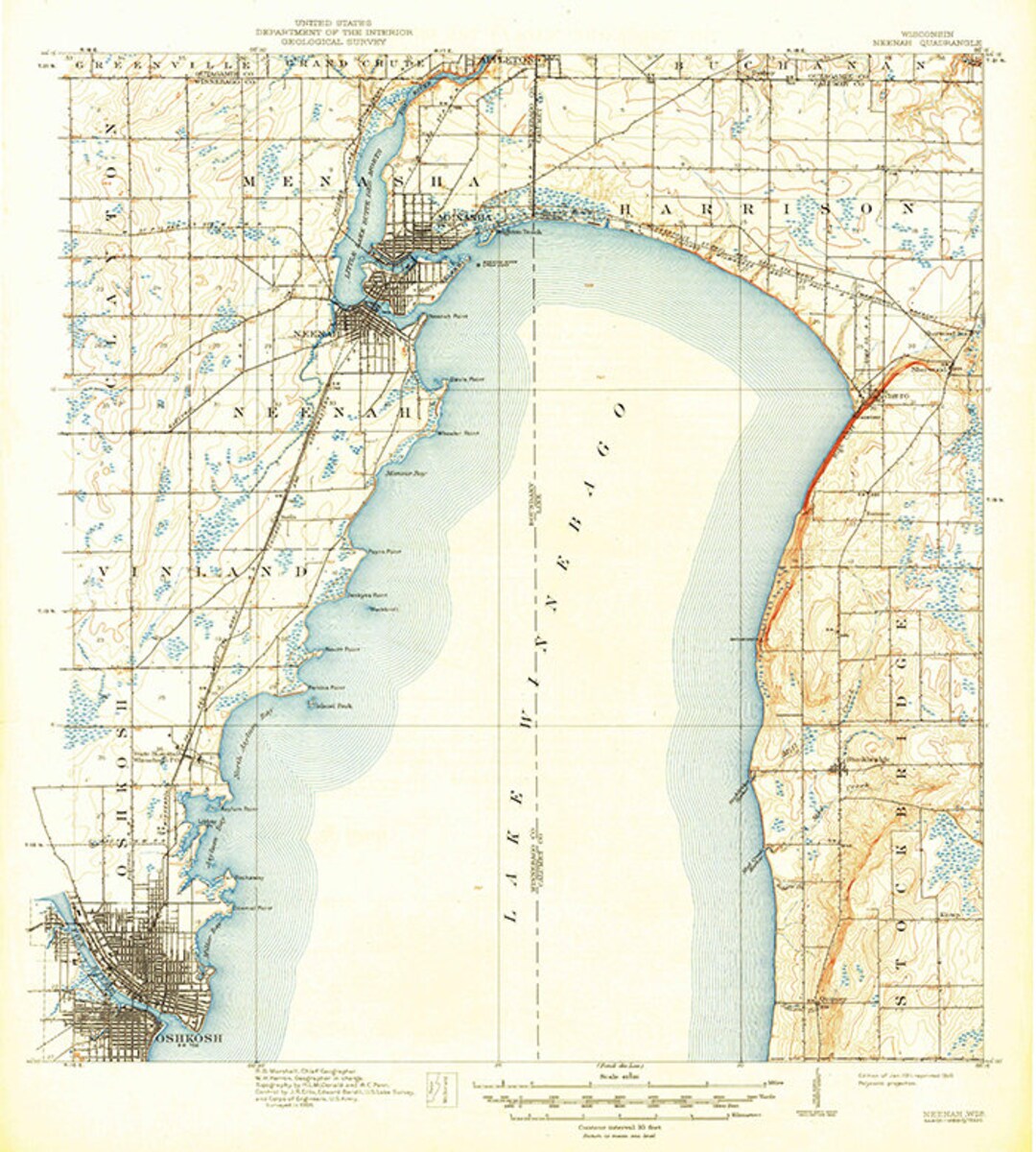 1911 Topo Map of Neenah Wisconsin Quadrangle Showing Fond Du Lac - Etsy