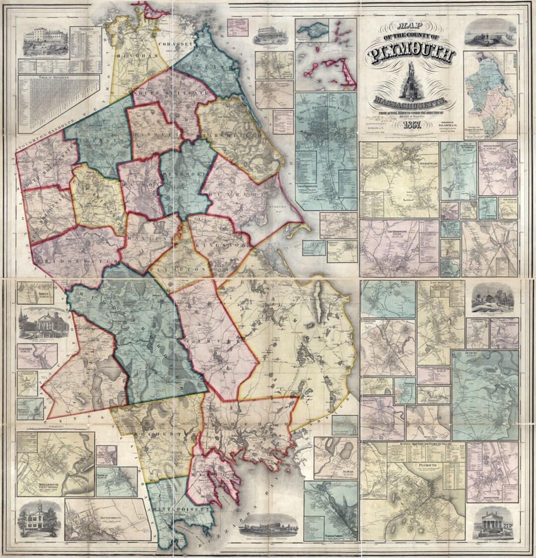 1857 Map of Plymouth County Massachusetts Plymouth - Etsy