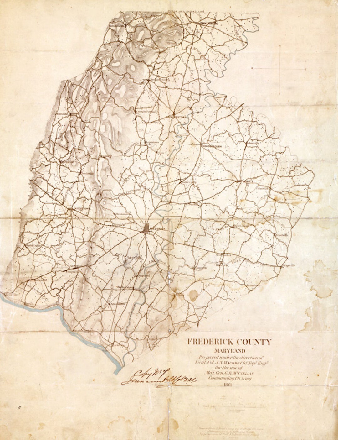 1861 Map of Frederick County Maryland Army Map Historic Places - Etsy