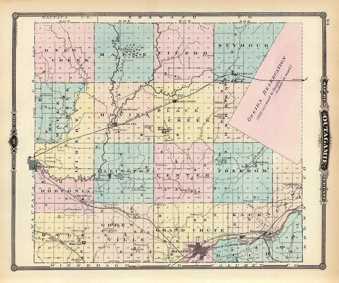 1878 Map of Outagamie County Wisconsin - Etsy