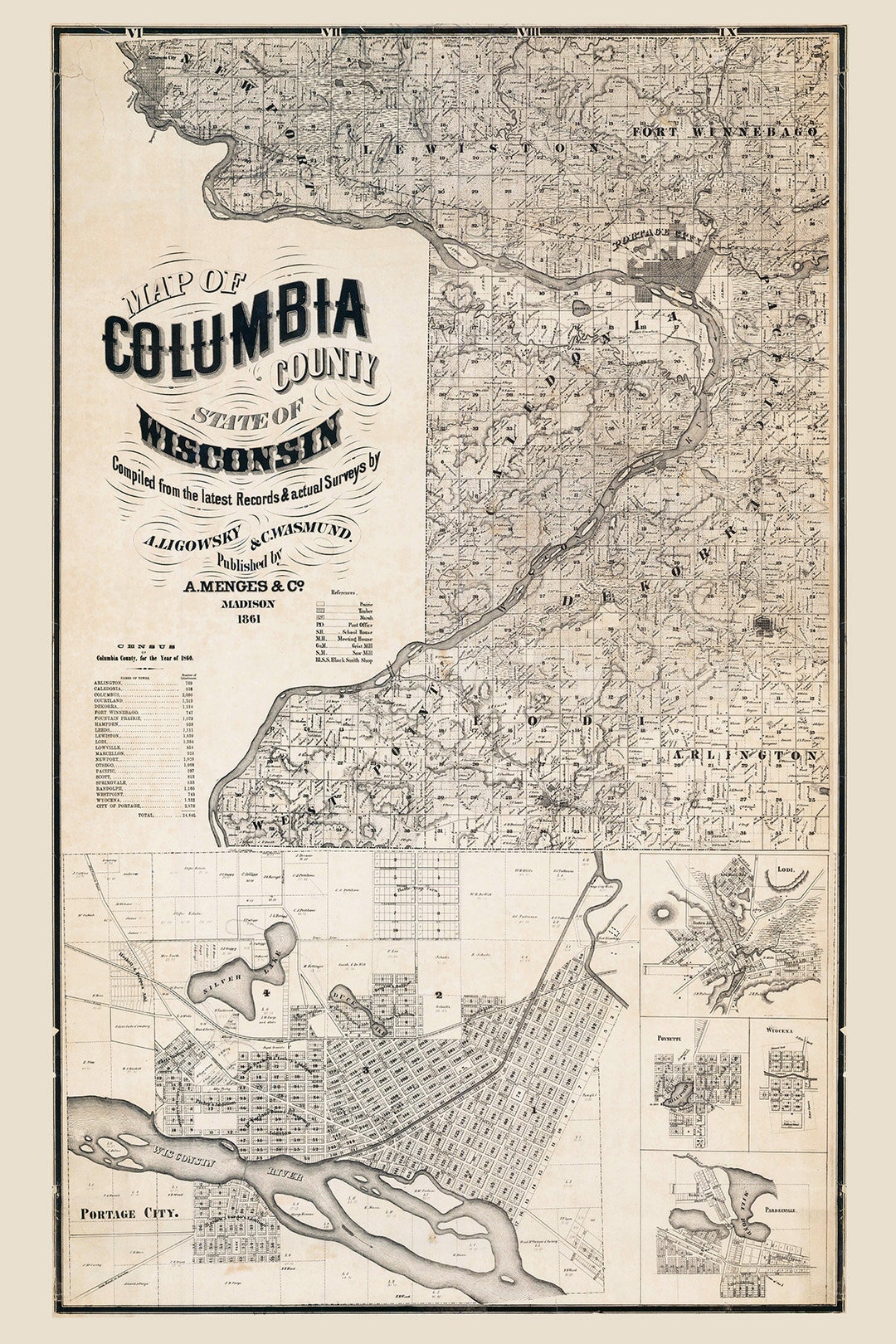 1861 Farm Line Map of Columbia County Wisconsin - Etsy