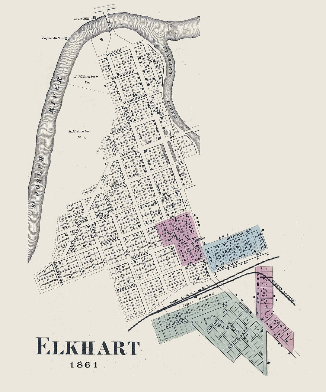 1861 Map of Elkhart Indiana - Etsy