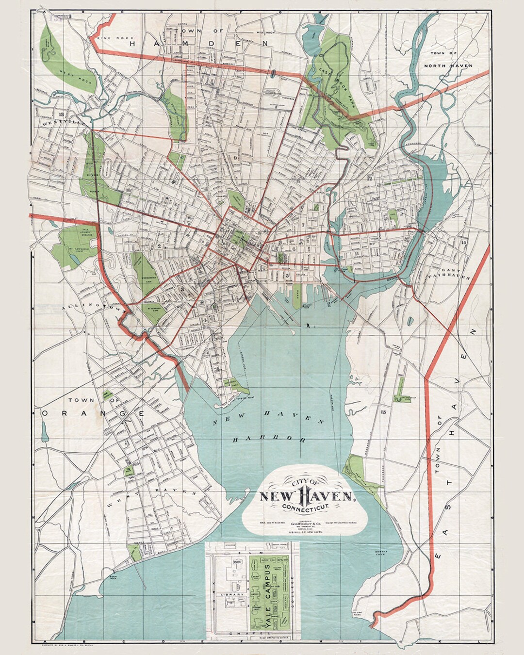 1893 Map of New Haven Connecticut - Etsy