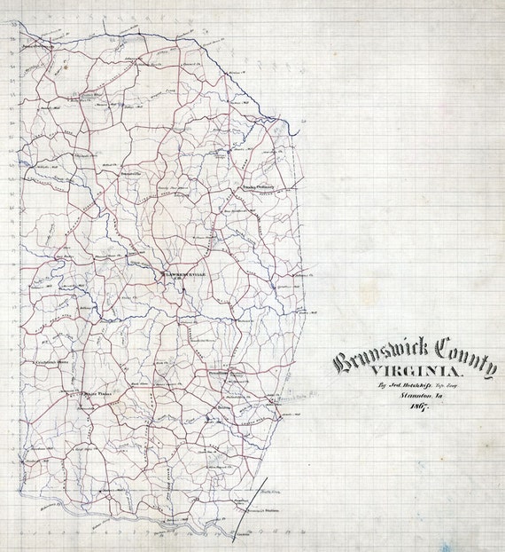 1867 Map of Brunswick County Virginia | Etsy