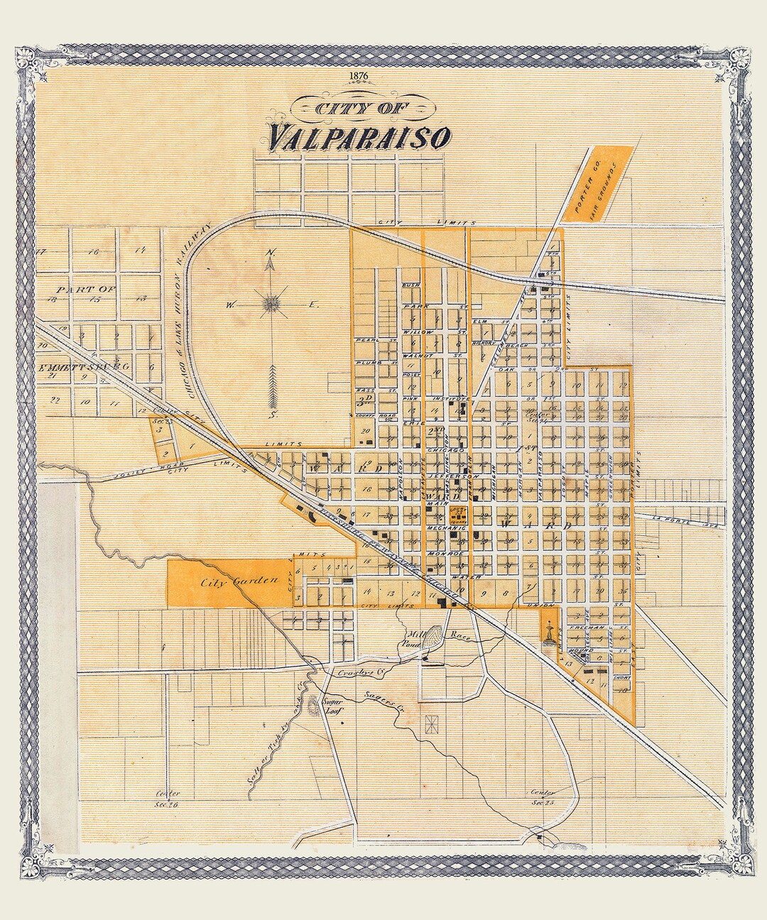 1876 Map of Valparaiso Indiana - Etsy