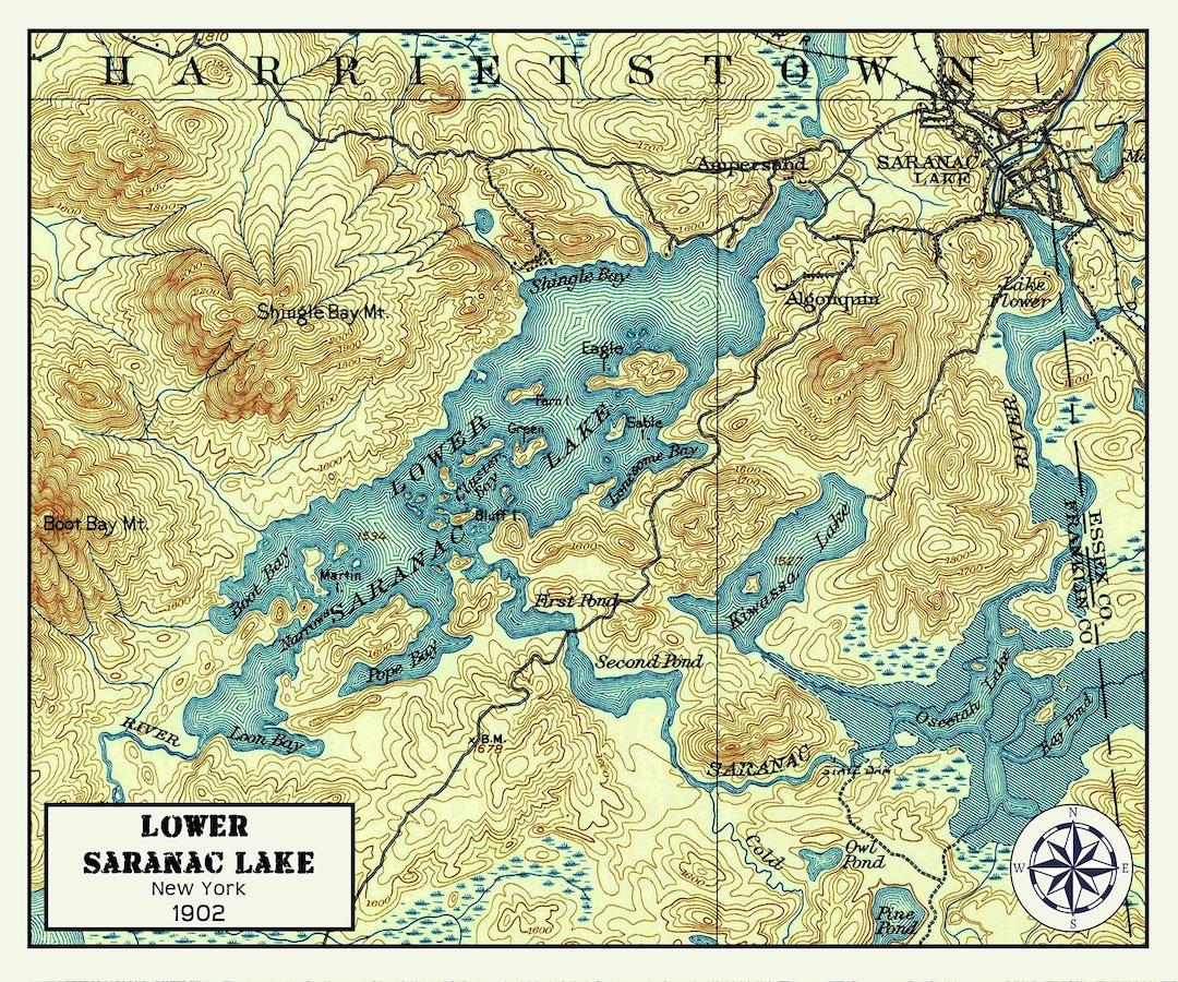 1902 Map of Lower Saranac Lake New York - Etsy