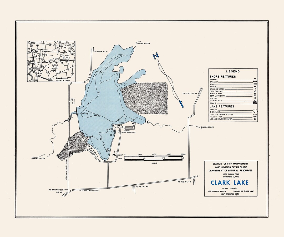 1961 Map of Clark Lake Clark County Ohio - Etsy Portugal