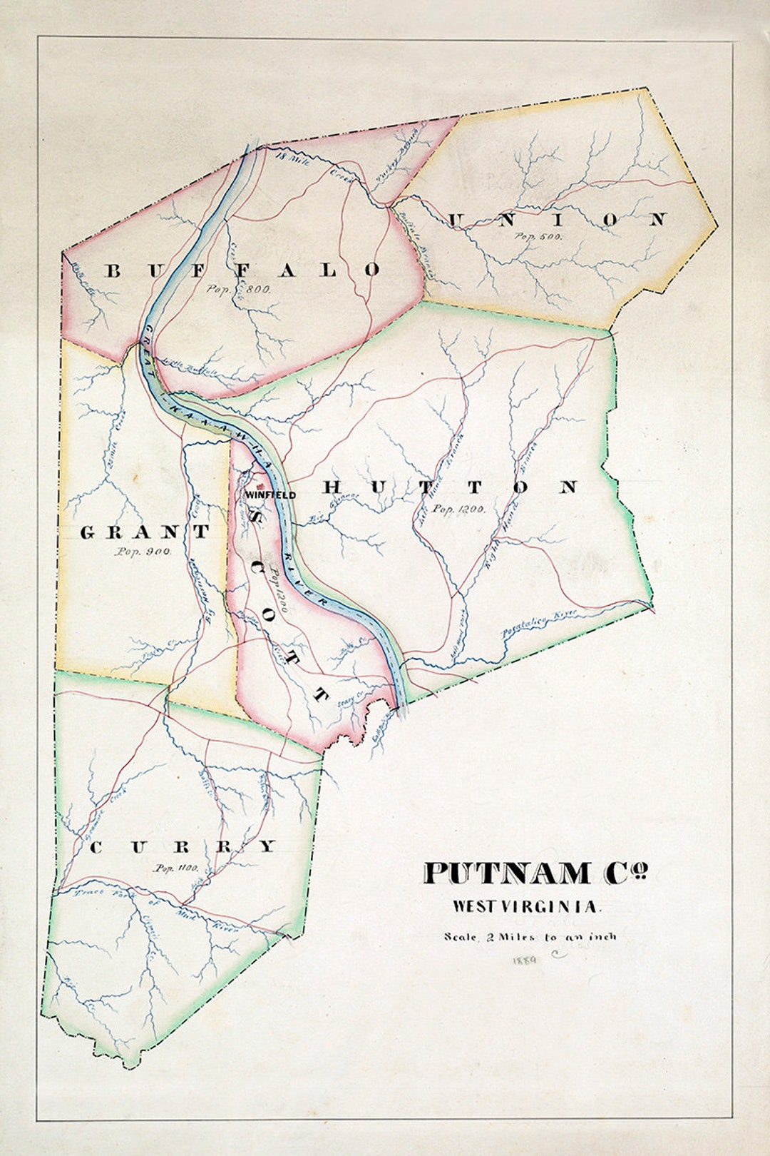 1889 Map of Putnam County West Virginia - Etsy